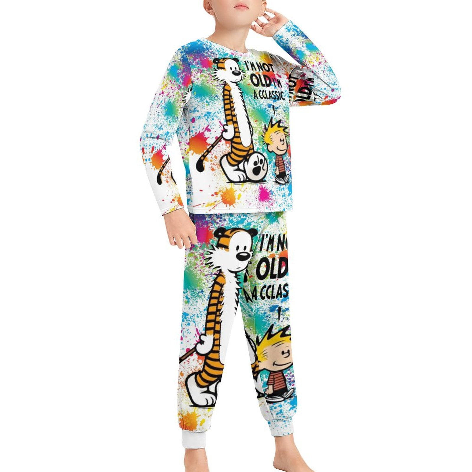 Boys Girls Calvin And Hobbe Costumes Kids Pajamas Set Tee Shirt Pants ...