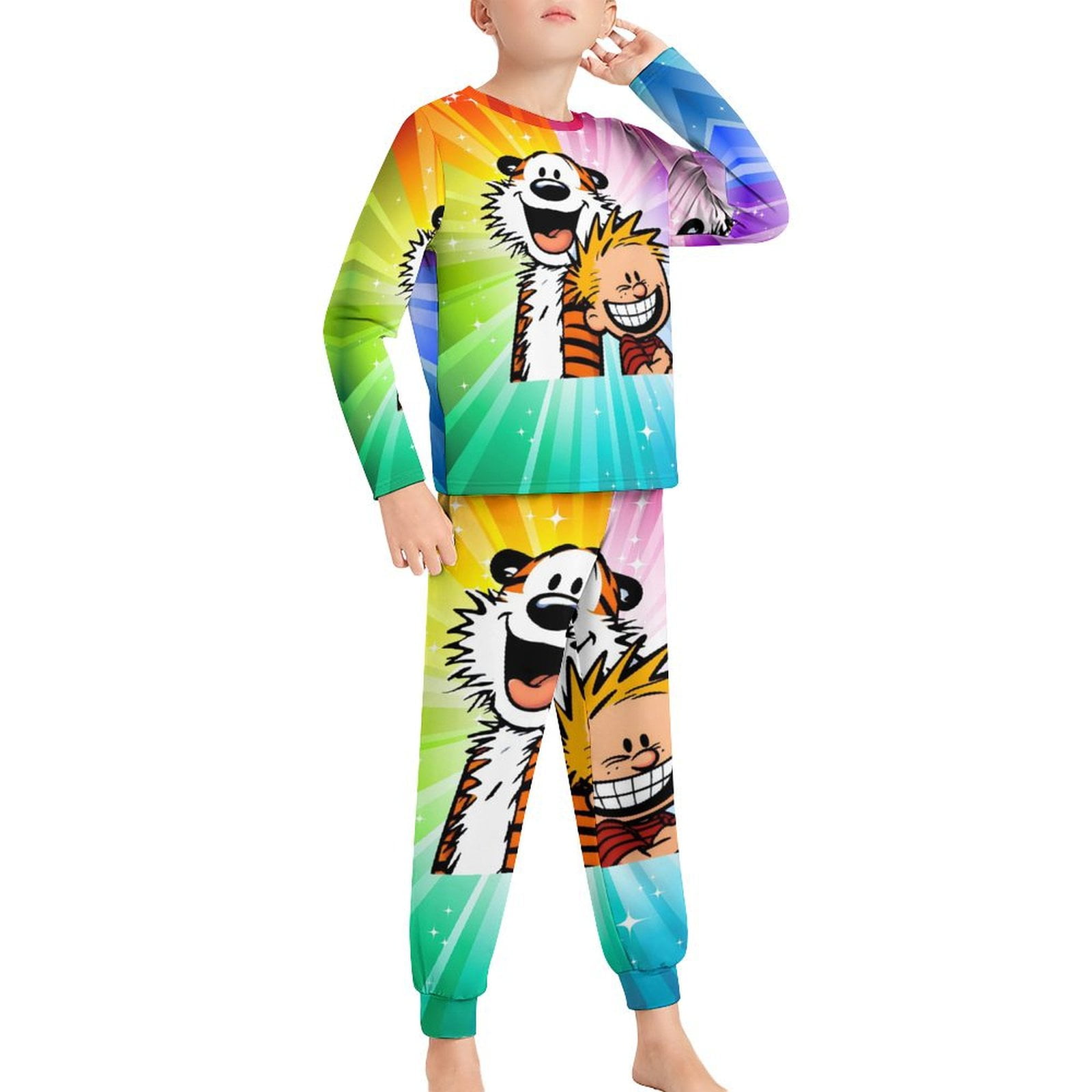 Boys Girls Calvin And Hobbe Costumes Kids Pajamas Set Tee Shirt Pants ...