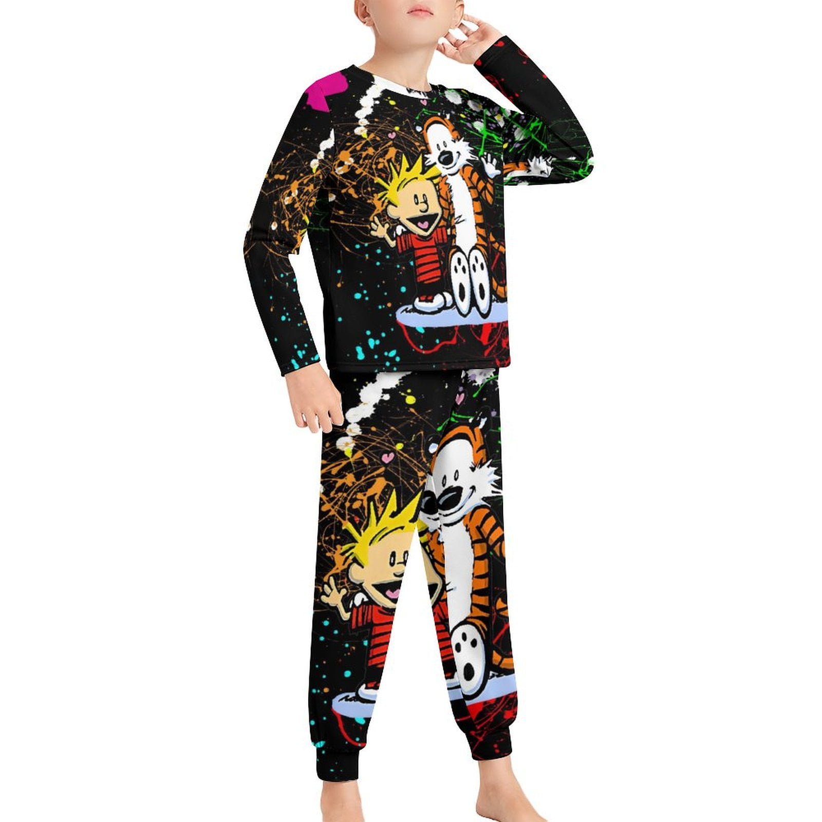 Boys Girls Calvin And Hobbe Costumes Kids Pajamas Set Tee Shirt Pants ...