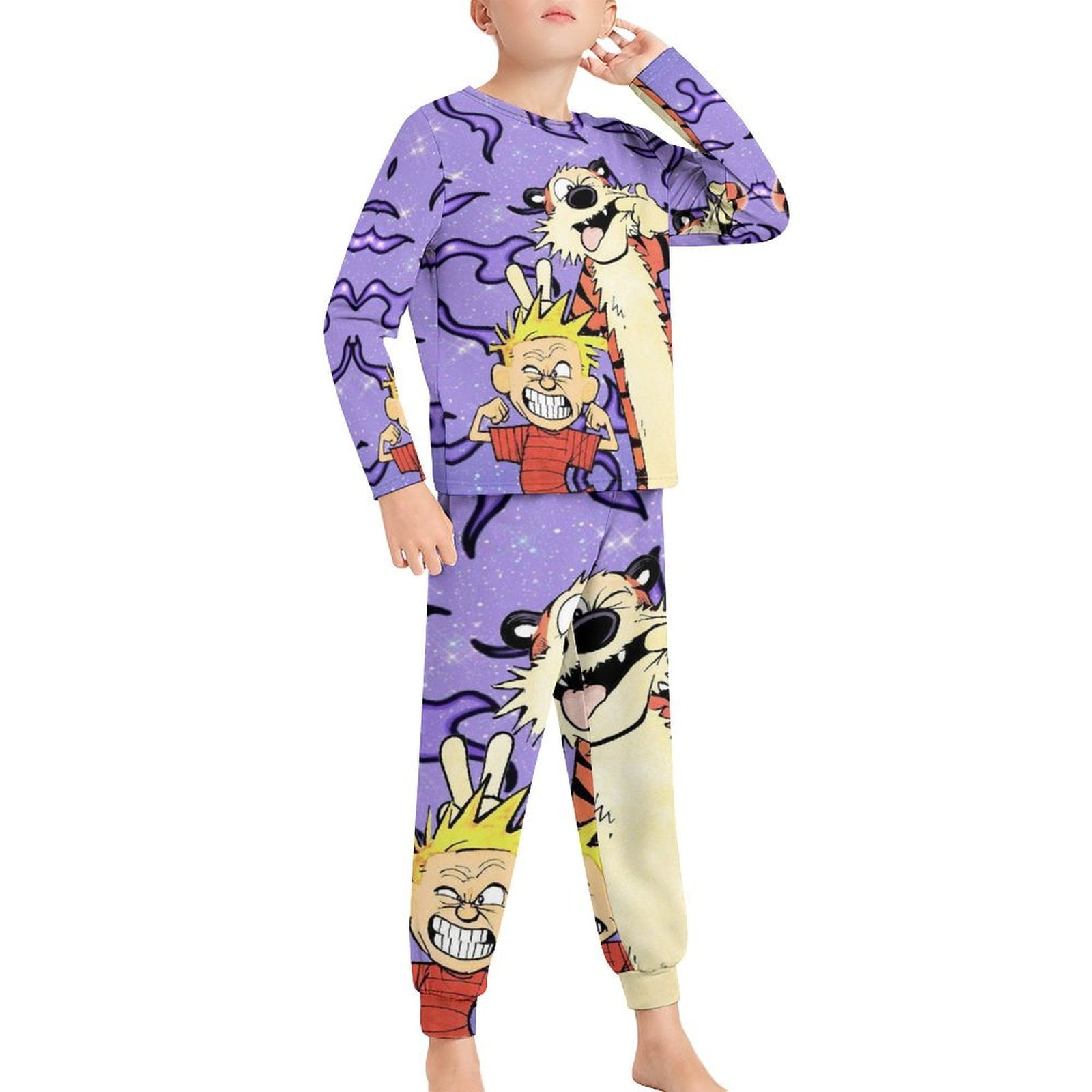 Boys Girls Calvin And Hobbe Costumes Kids Pajamas Set Tee Shirt Pants ...