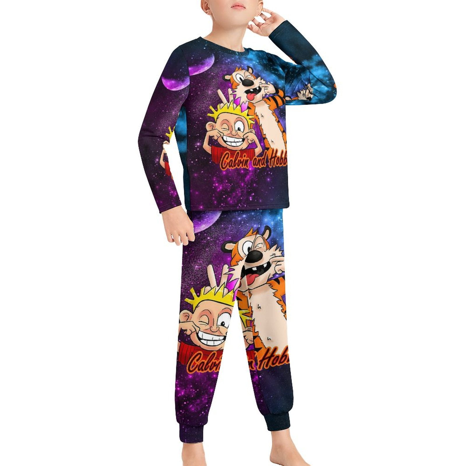 Boys Girls Calvin And Hobbe Costumes Kids Pajamas Set Tee Shirt Pants ...
