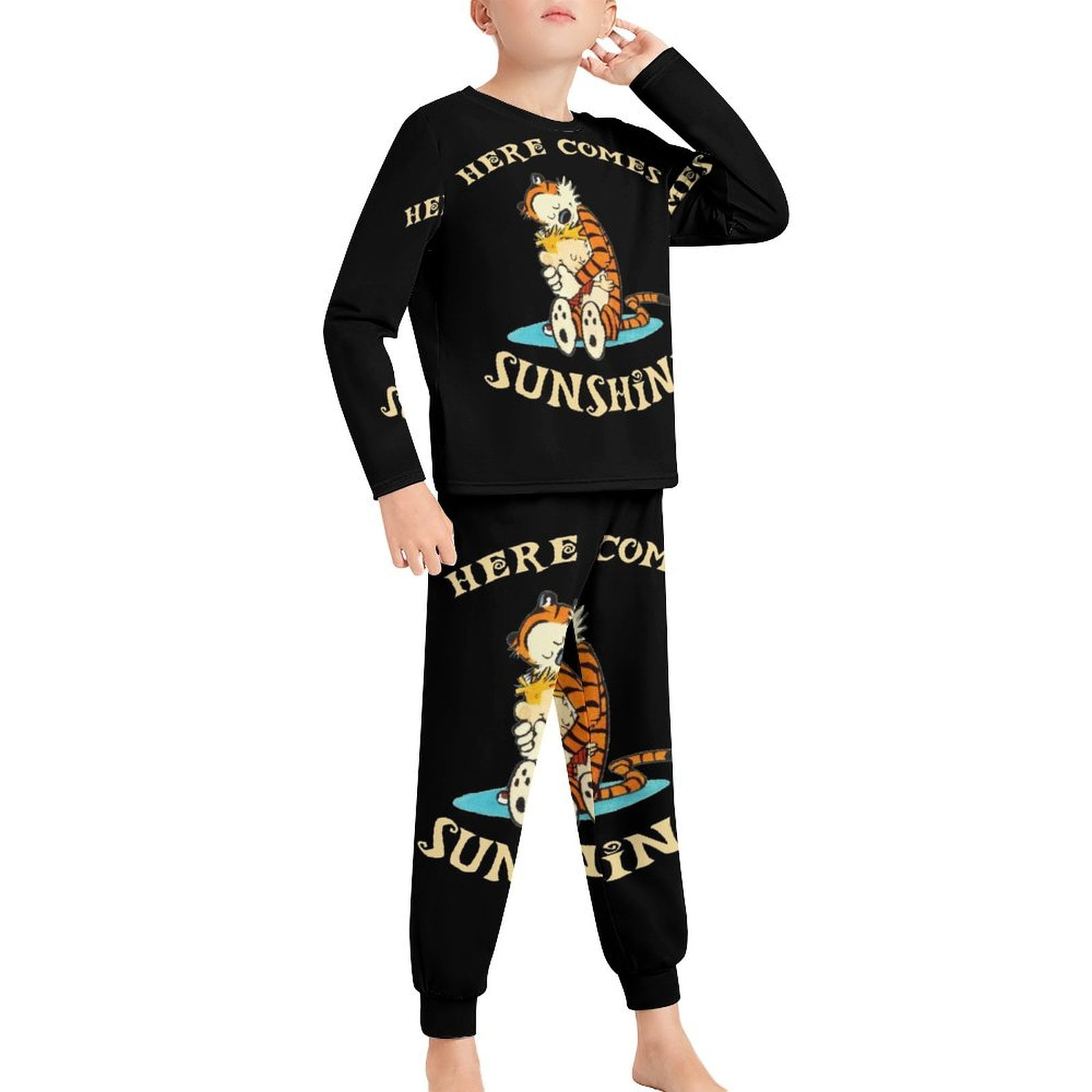 Boys Girls Calvin And Hobbe Costumes Kids Pajamas Set Tee Shirt Pants ...