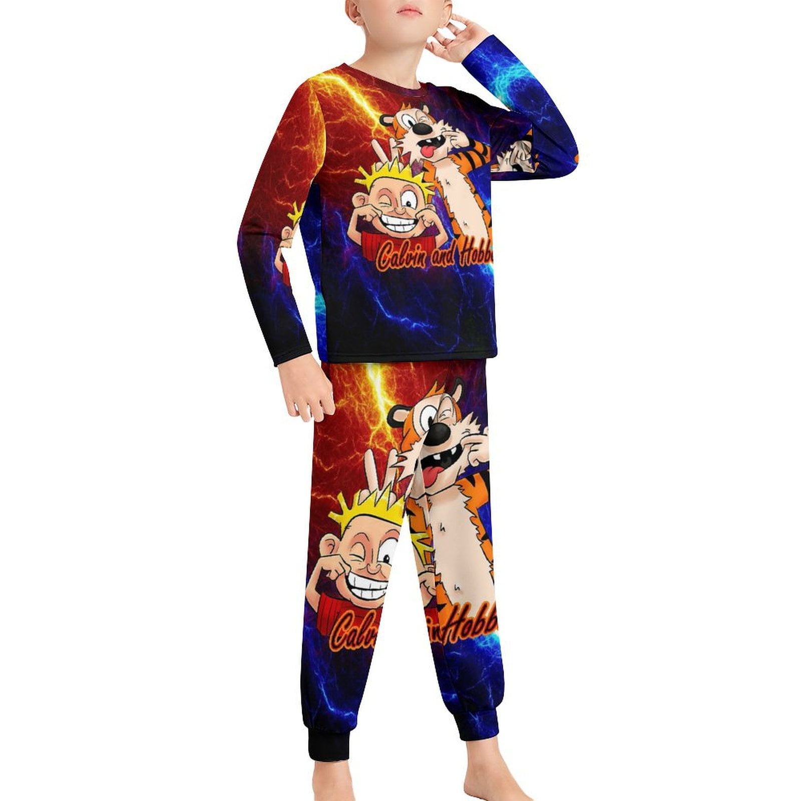 Boys Girls Calvin And Hobbe Costumes Kids Pajamas Set Tee Shirt Pants ...