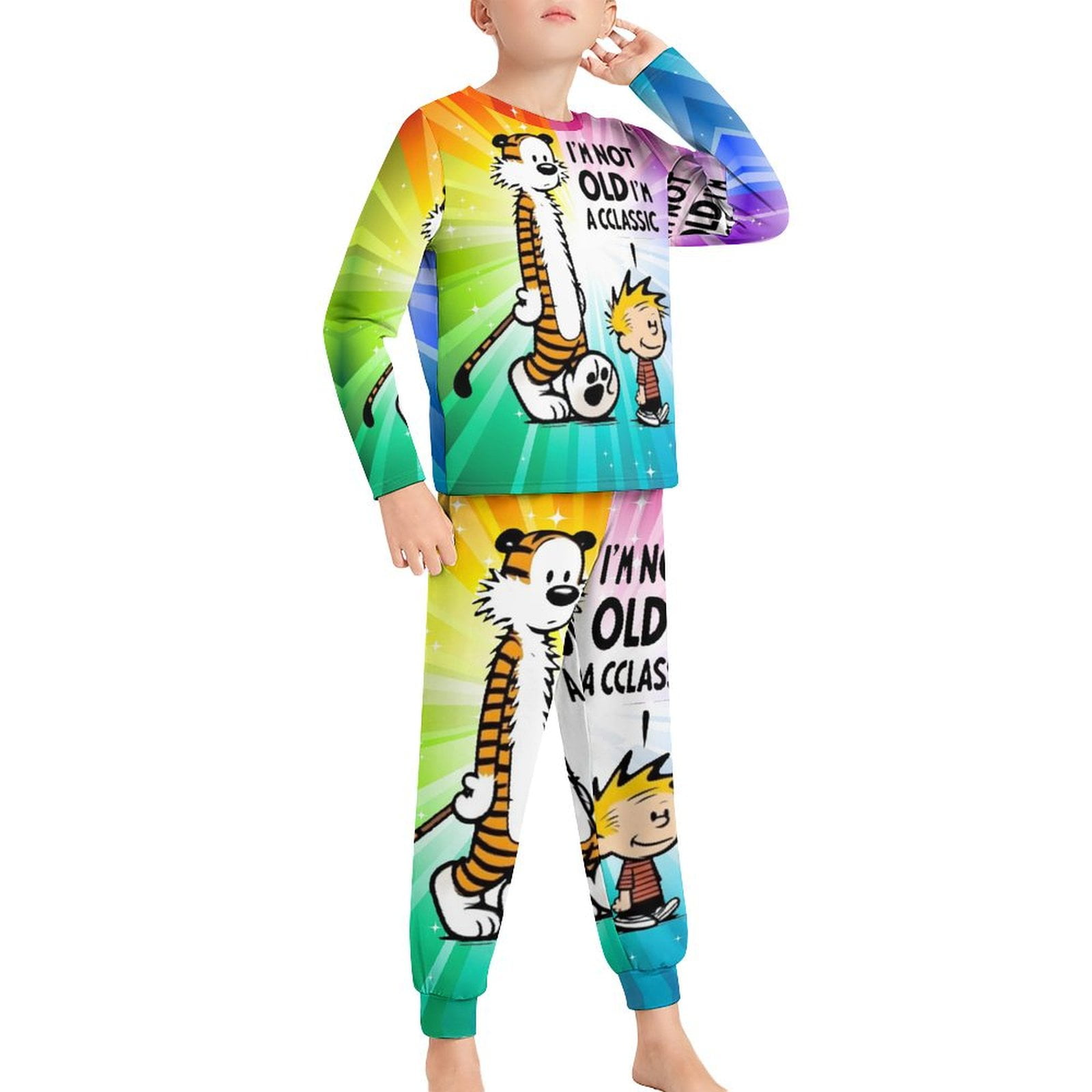 Boys Girls Calvin And Hobbe Costumes Kids Pajamas Set Tee Shirt Pants ...