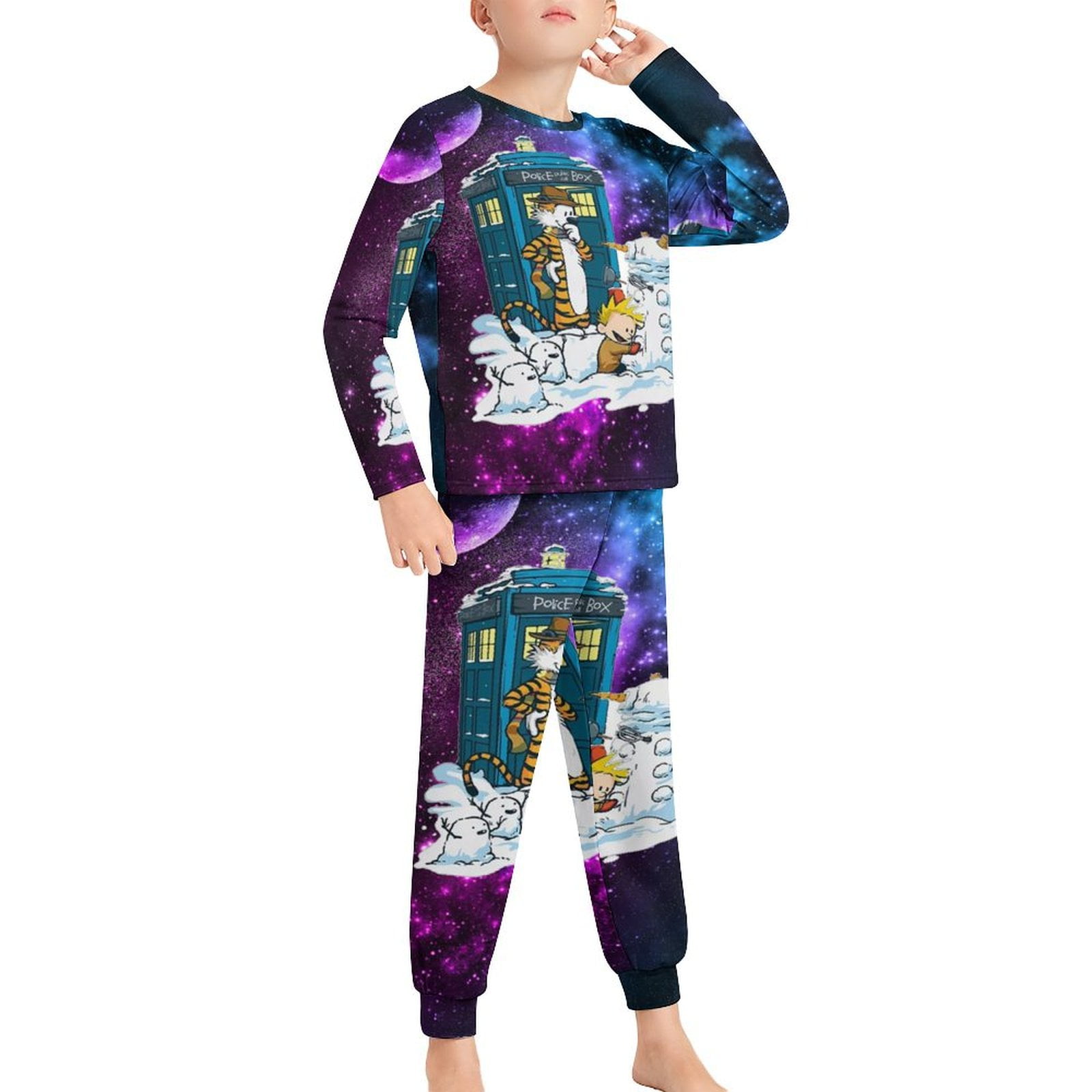 Boys Girls Calvin And Hobbe Costumes Kids Pajamas Set Tee Shirt Pants ...