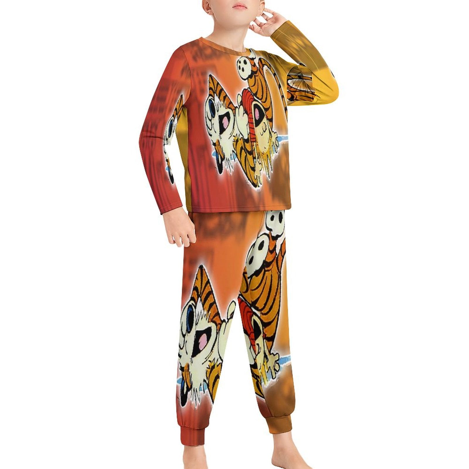 Boys Girls Calvin And Hobbe Costumes Kids Pajamas Set Tee Shirt Pants ...