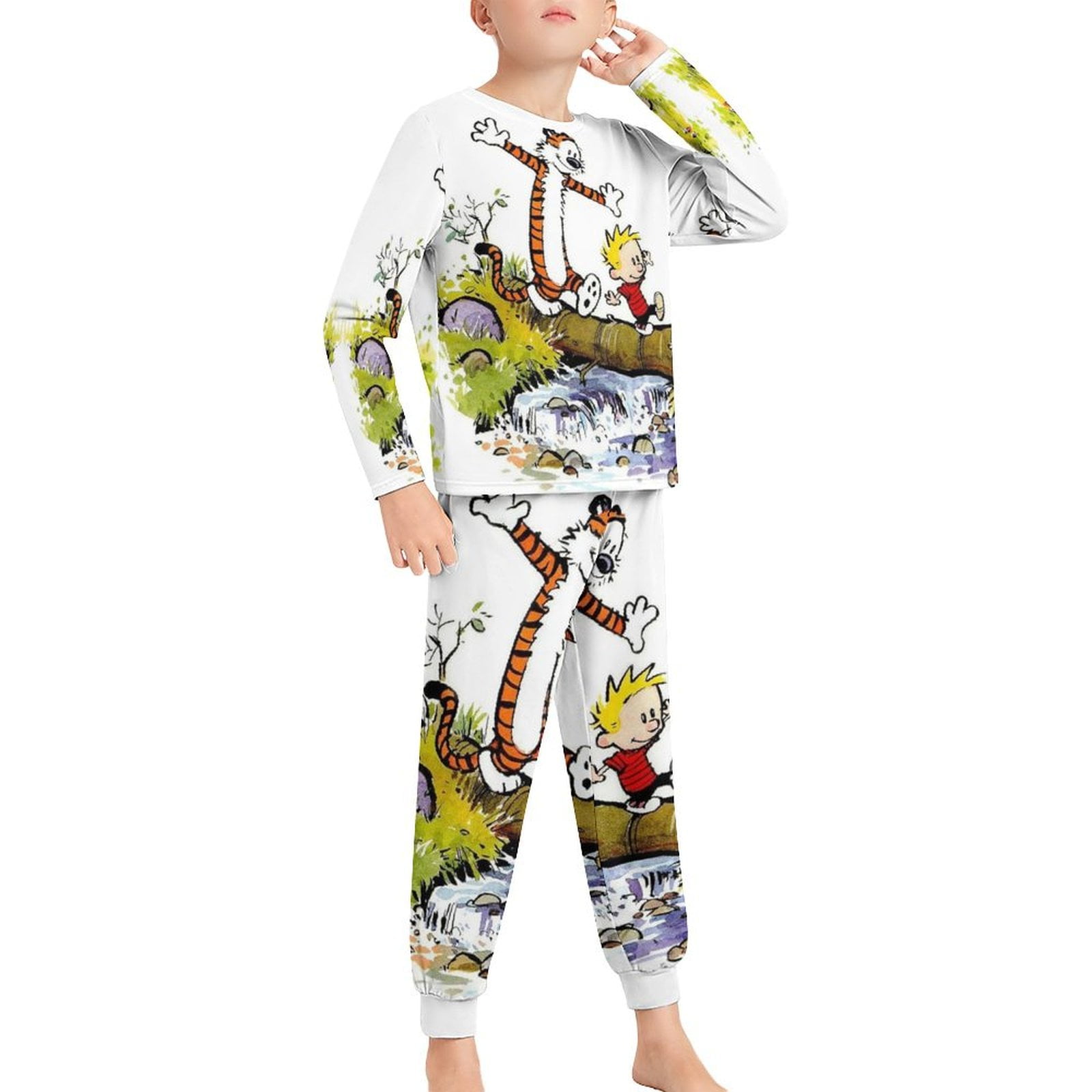 Boys Girls Calvin And Hobbe Costumes Kids Pajamas Set Tee Shirt Pants ...