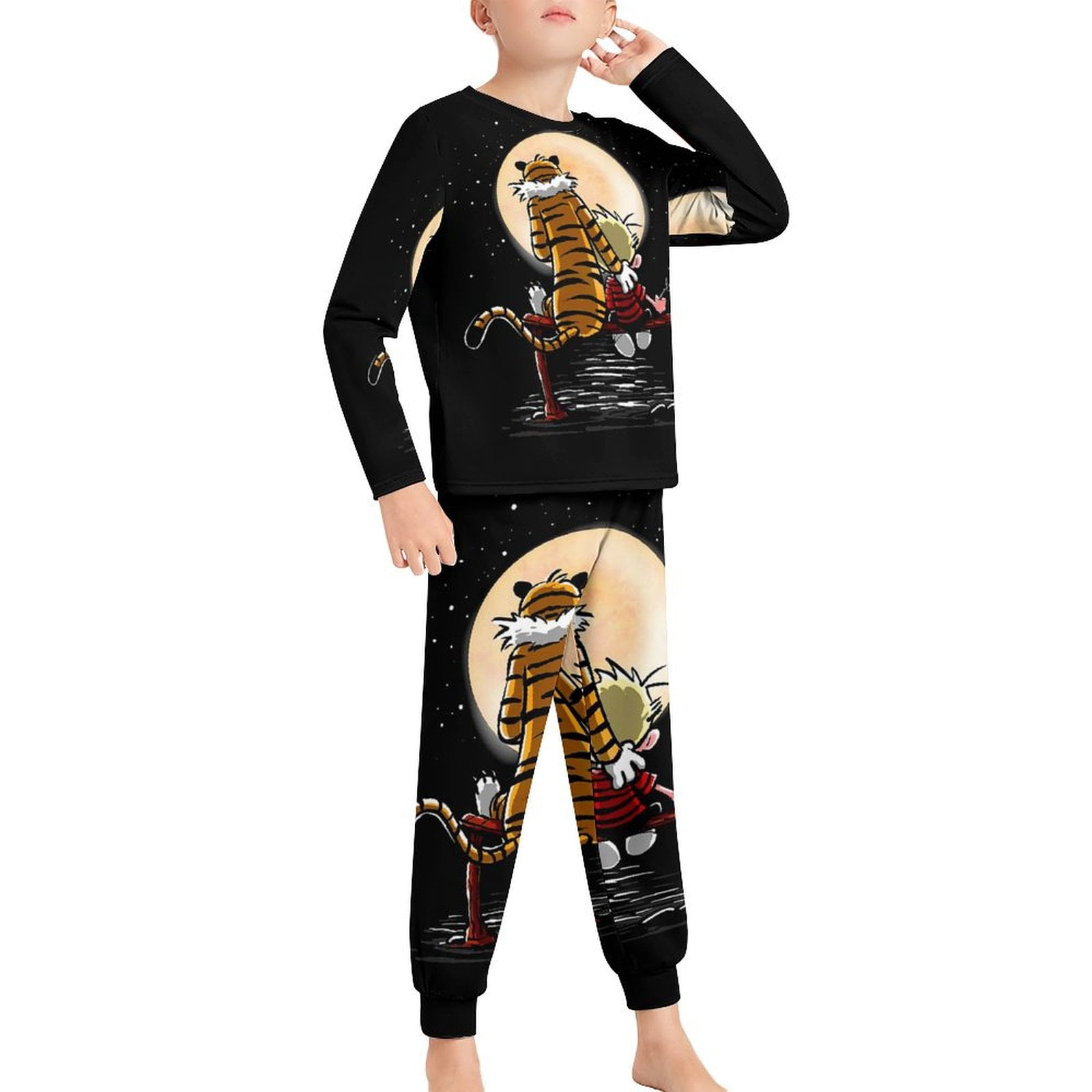 Boys Girls Calvin And Hobbe Costumes Kids Pajamas Set Tee Shirt Pants ...