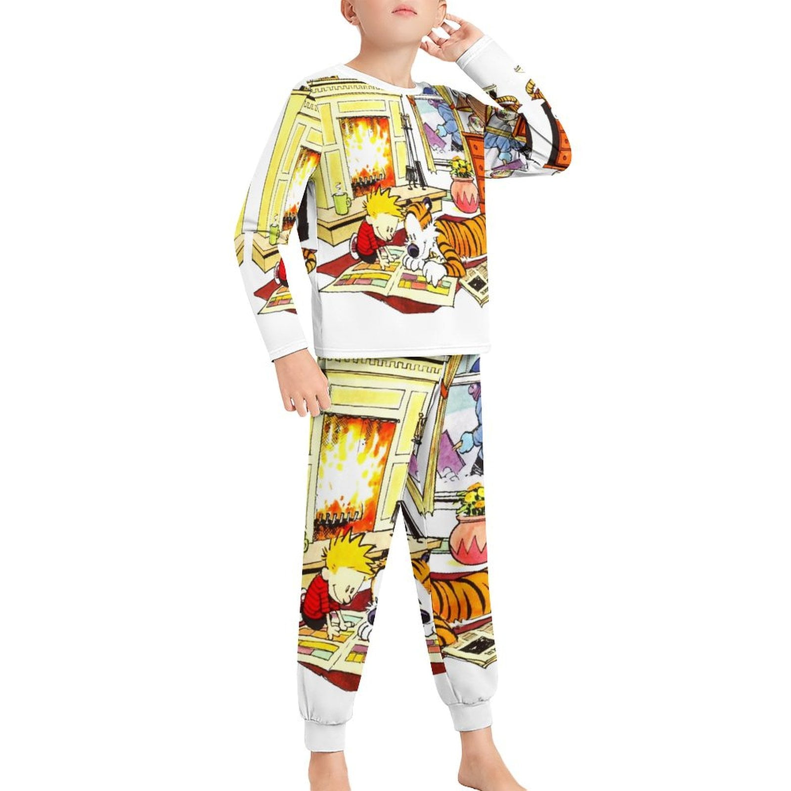 Boys Girls Calvin And Hobbe Costumes Kids Pajamas Set Tee Shirt Pants Set Cartoon Clothes Outfit ...
