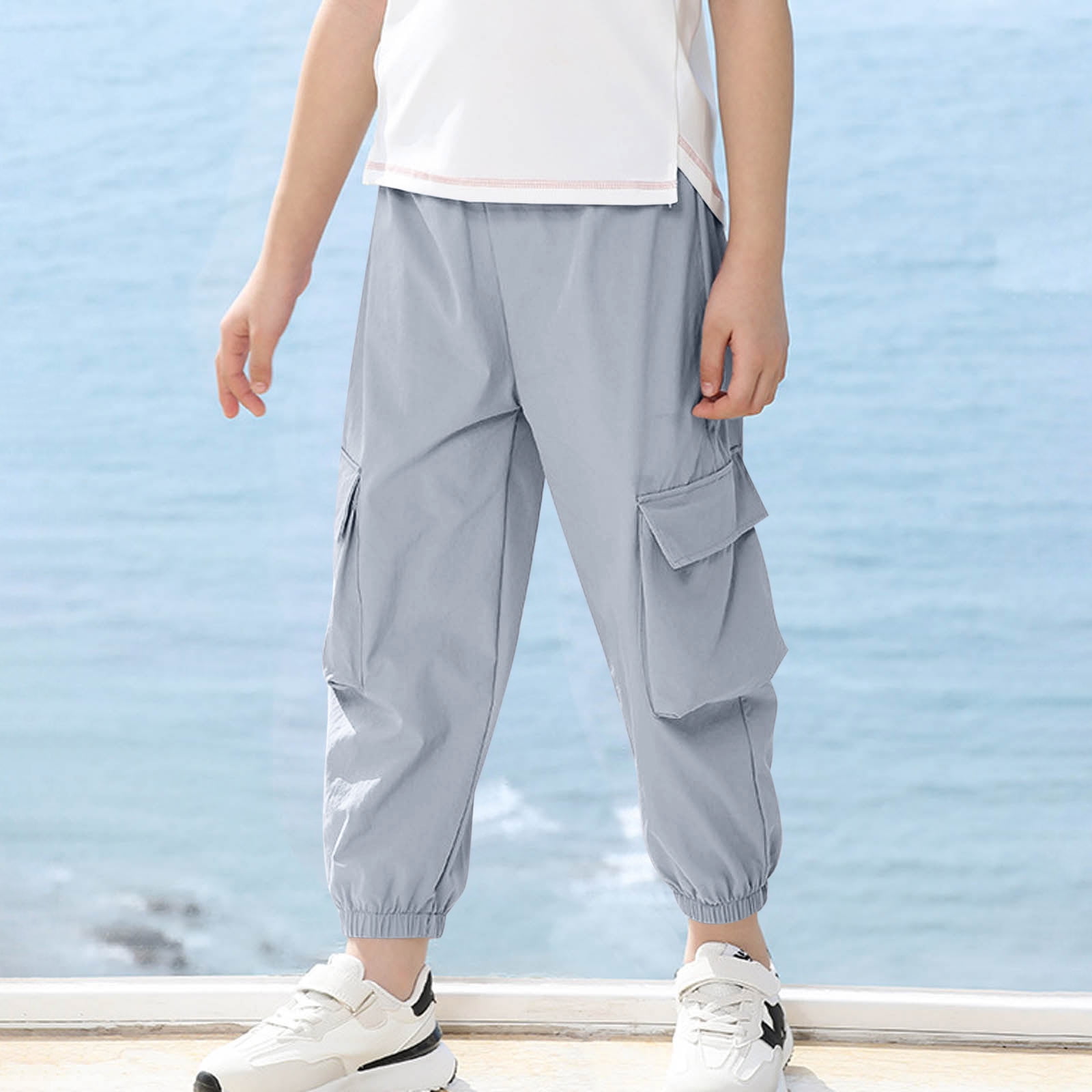 Boys & Girls Cargo Pants with Pockets 3-16 Years Lightweight Tapered ...