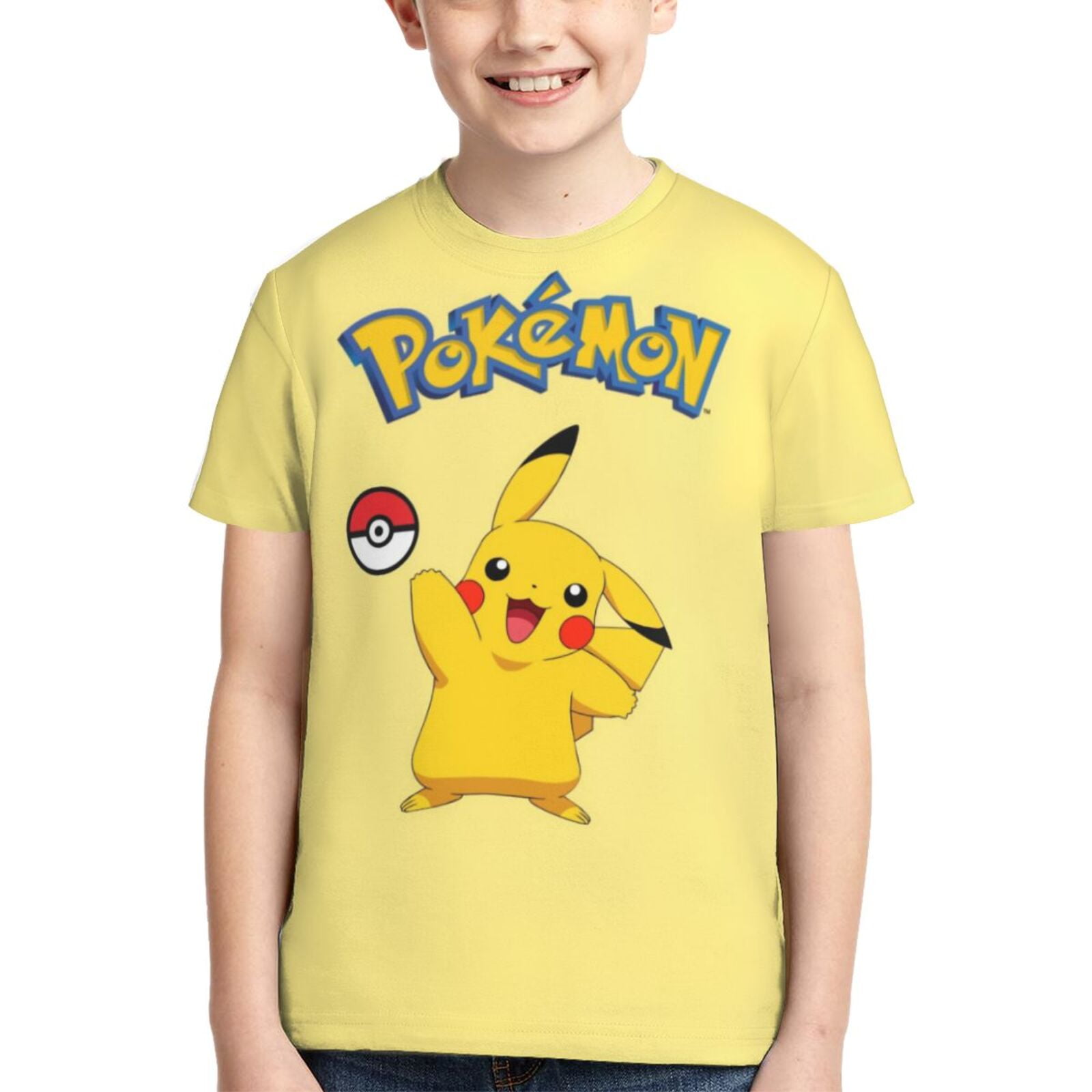 Boys Girls Cartoon Pokémon-Pikachu T-Shirt Crewneck Short Sleeve Tees ...