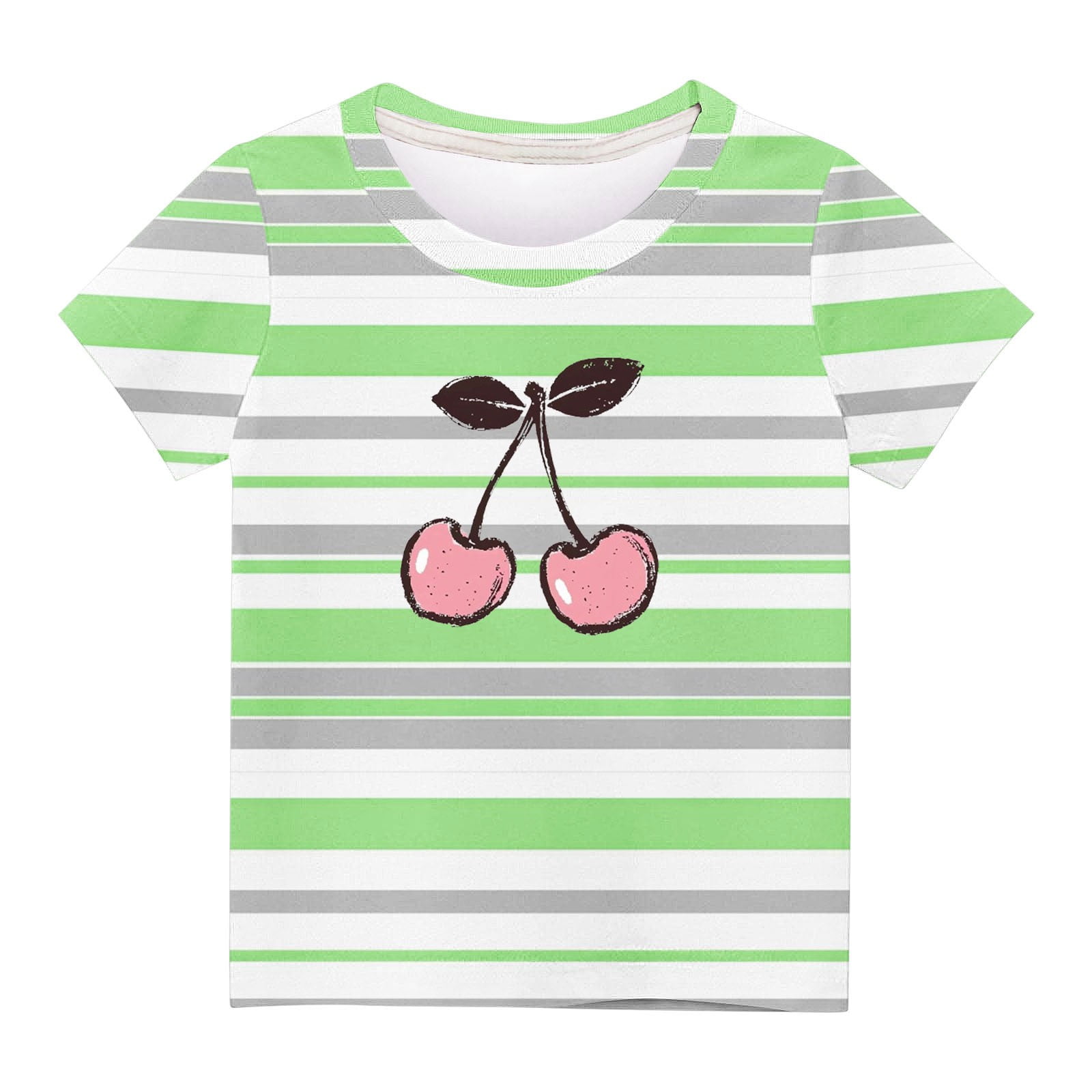 Boys Girls Casual Cherry Print Tee Shirts Summer Crewneck Short Sleeve ...
