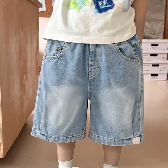 Boys Girls Casual Denim Shorts 5 Pocket Relaxed Fit Knee Length Cargo ...