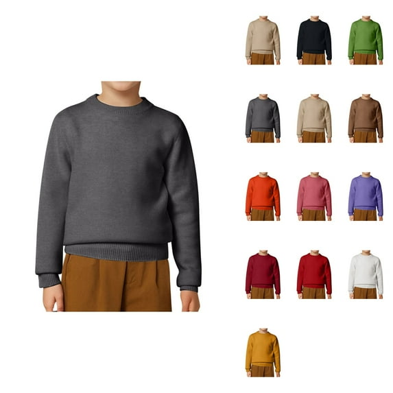 Boys Girls Casual Solid Color Pullover Sweater, Crewneck Long Sleeve ...