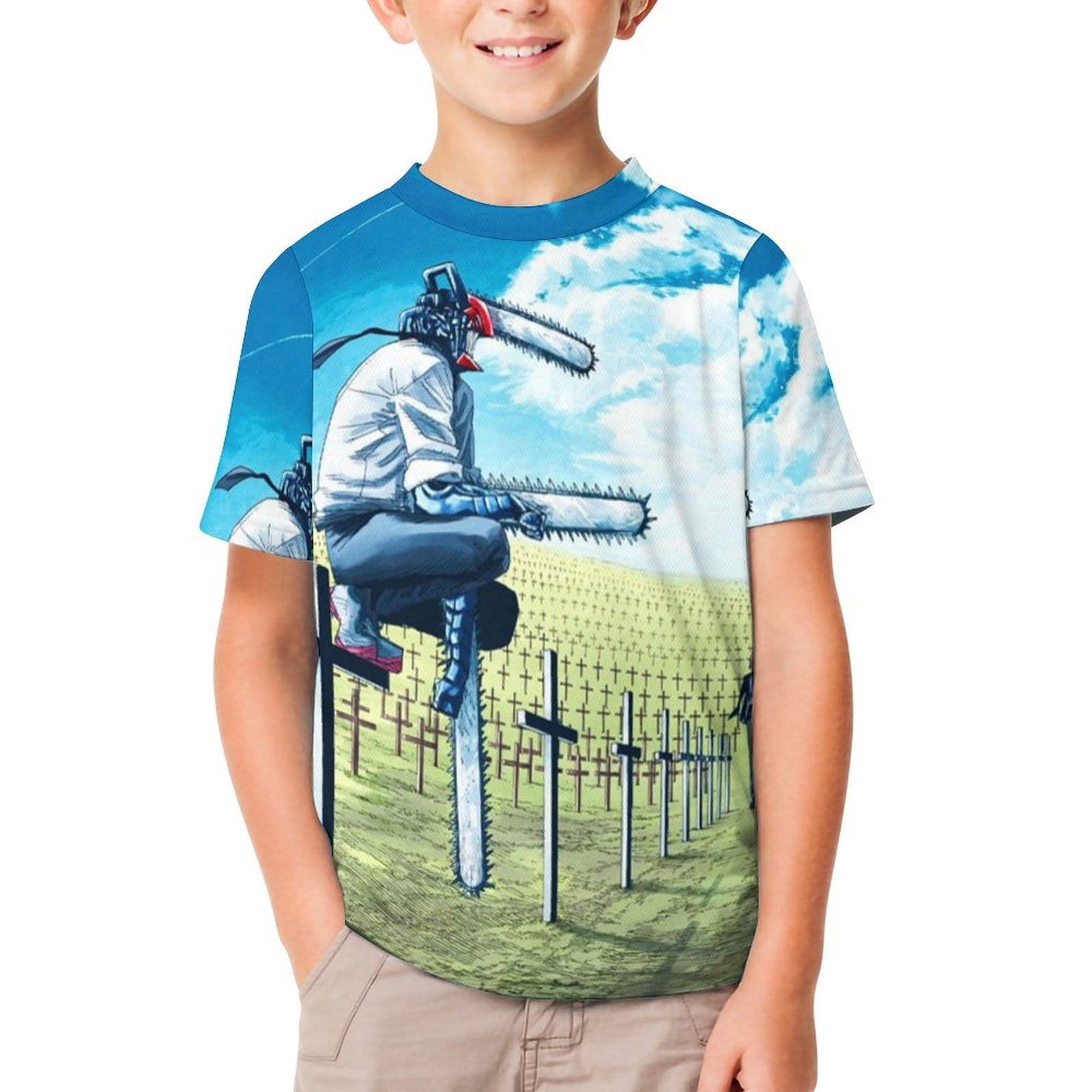 Boys Girls Chainsaw Orange Men T-Shirt Crewneck Short Sleeve Tee Shirt ...