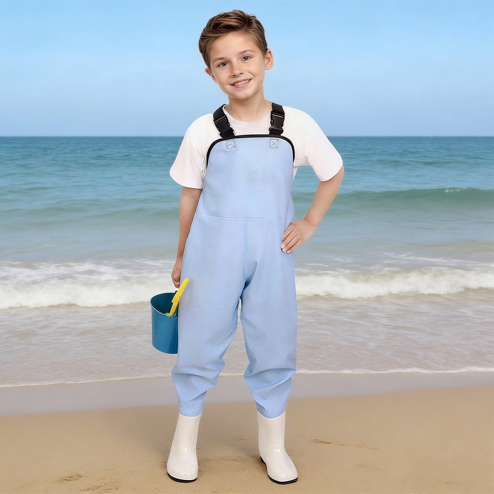 Boys Girls Chest Waders with Boots, PVC Waders for Toddler Band Swim ...