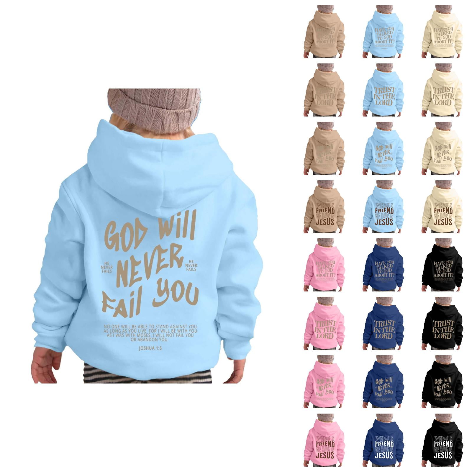 Boys Girls Christian Hoodies Long Sleeve Bible Verse Graphic Hooded ...