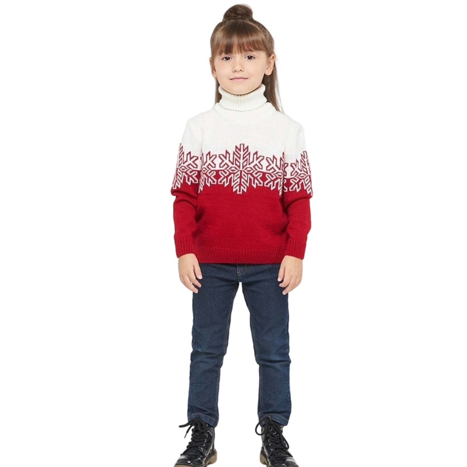 Boys Girls Christmas Sweater Fall Winter Pullover Long Sleeved Red High ...