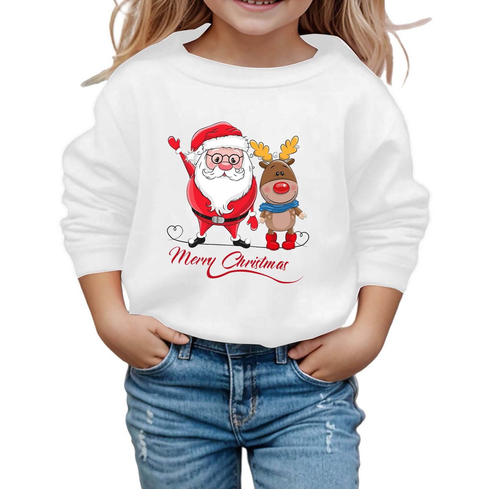 Boys Girls Christmas Sweatshirt Kids Crew Neck Ugly Reindeer Print Long ...