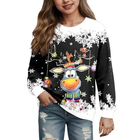 Boys Girls Christmas Sweatshirt Kids Long Sleeve Round Neck Ugly ...