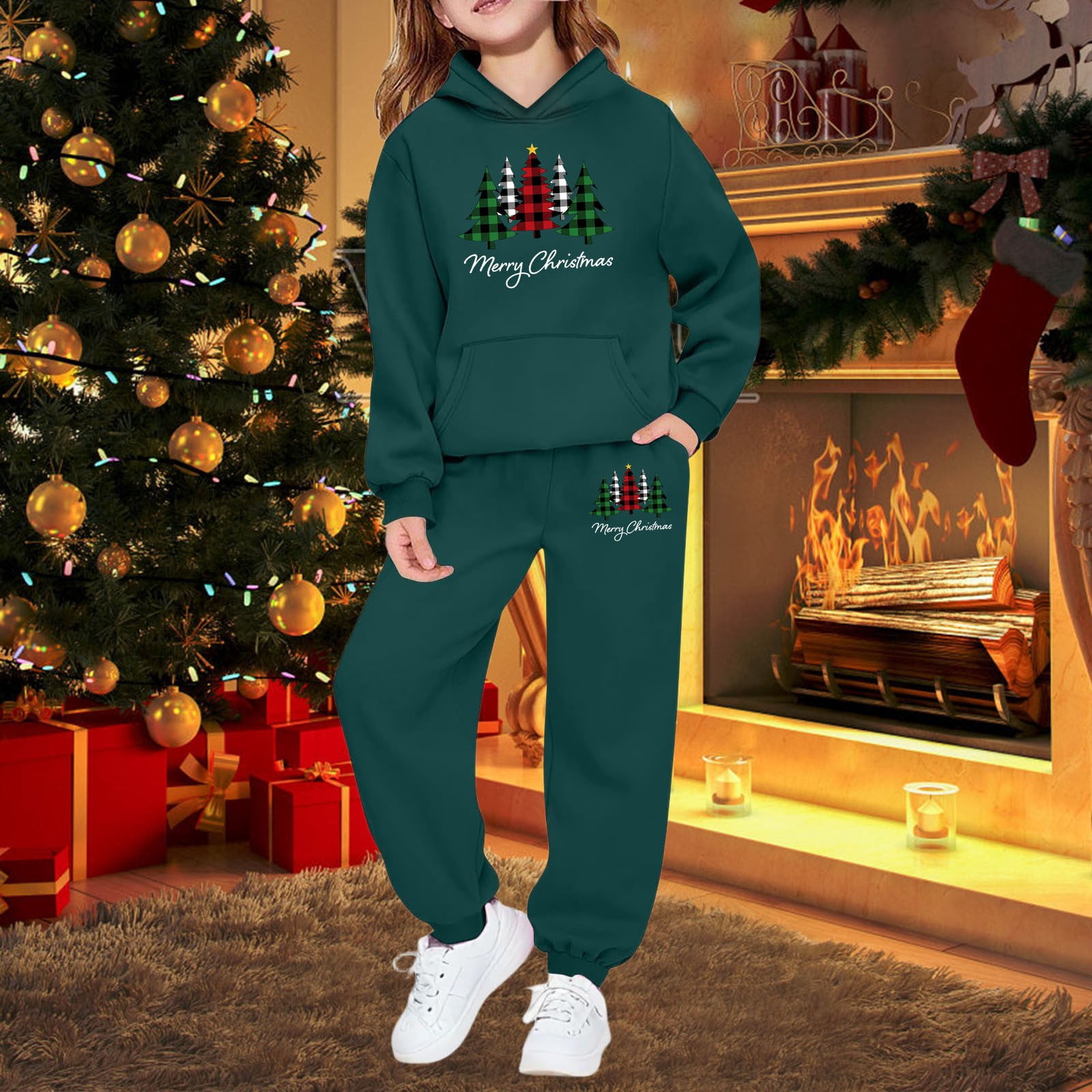 Boys Girls Christmas Sweatsuit Set 2 PC Graphic Casual Long Sleeve ...