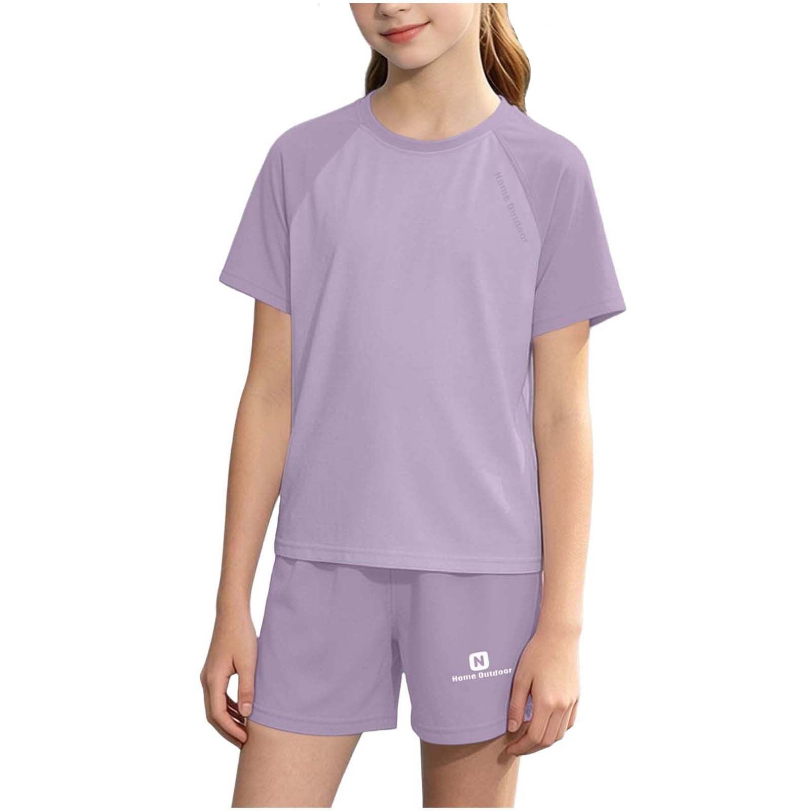 Boys Girls Clothing 2 Piece Short Sets Lightweight Crew Neck T-Shirts ...