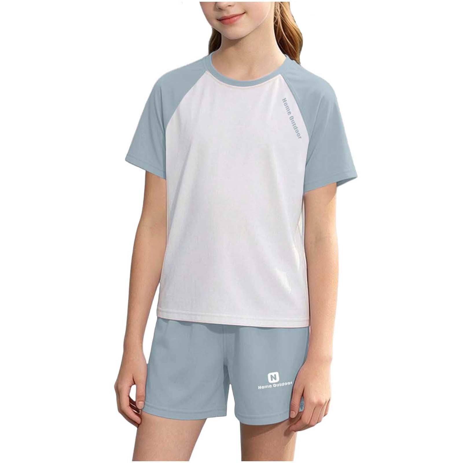 Boys Girls Clothing 2 Piece Short Sets Lightweight Crew Neck T-Shirts ...