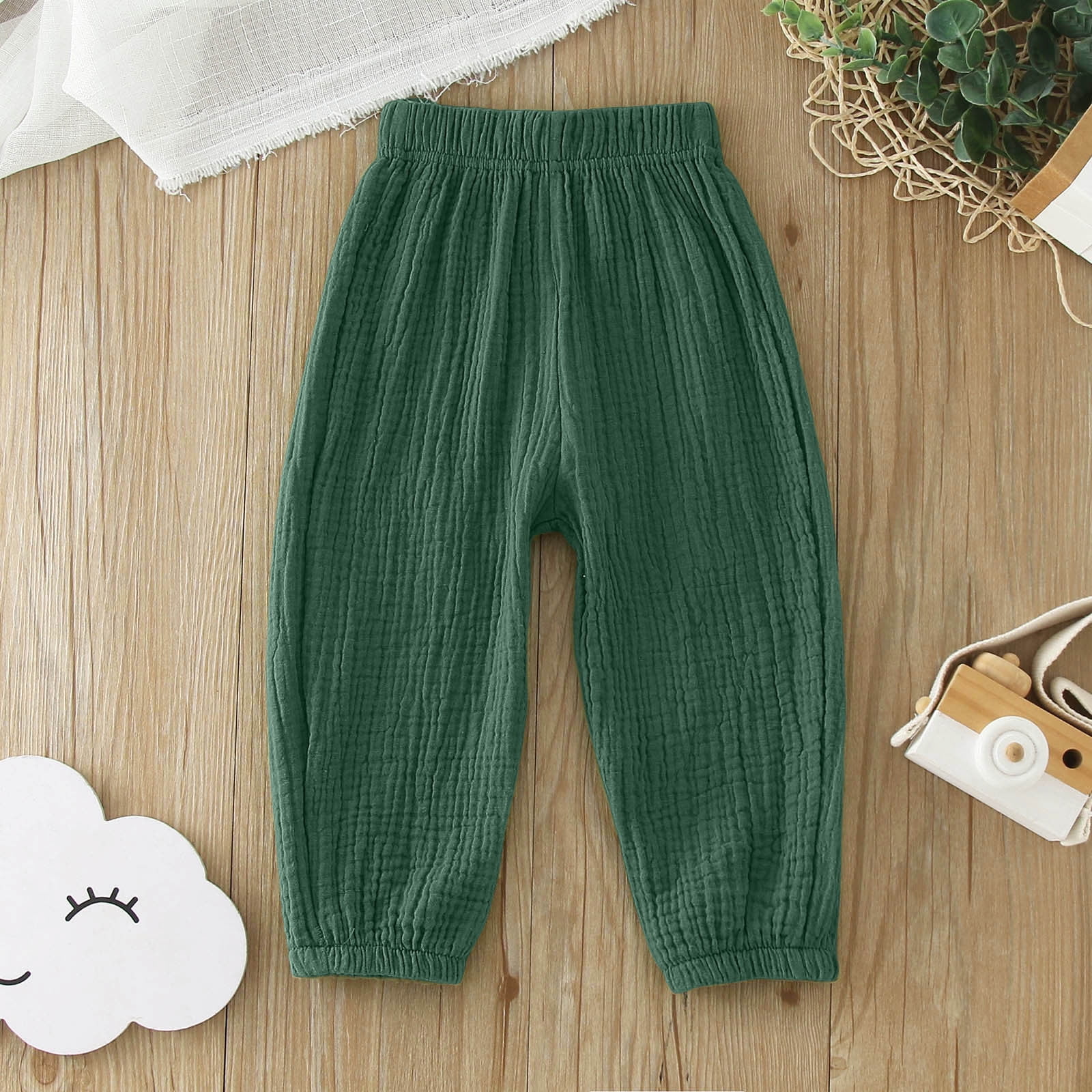 Boys Girls Cotton Linen Pants Child Basic Plain Solid Trousers Big Kids ...
