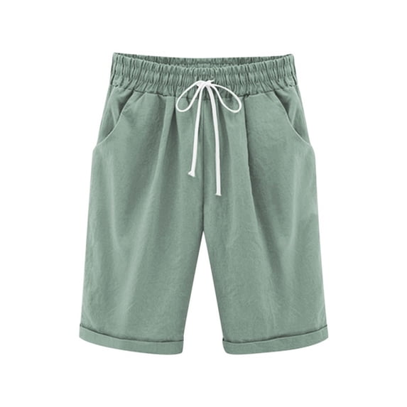 Boys Girls Cotton Linen Shorts 3-13 Years, Solid Color Drawstring ...