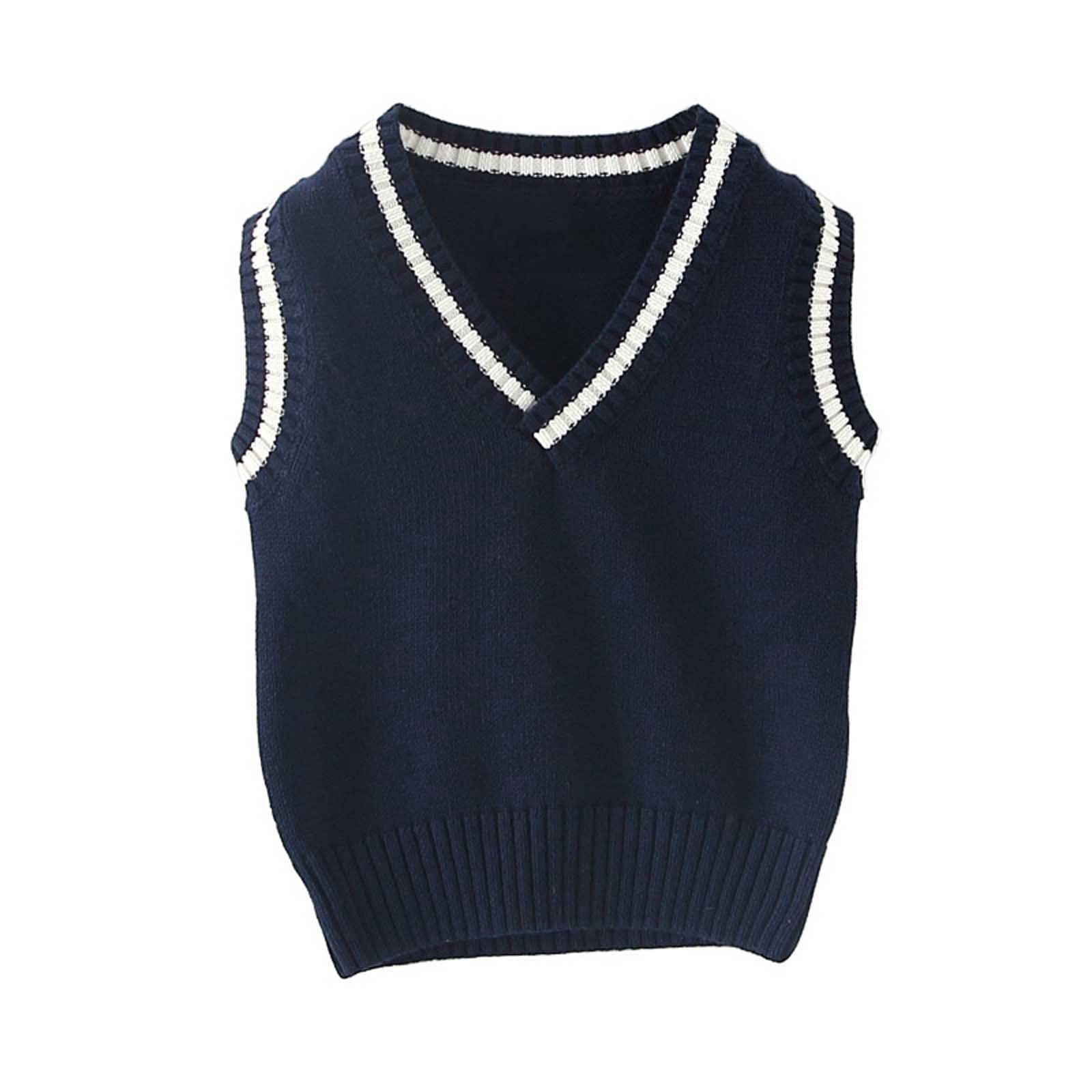 Boys' Girls' Cotton V Neck Sweater Vest with Striped Collar Ribbed Hem ...