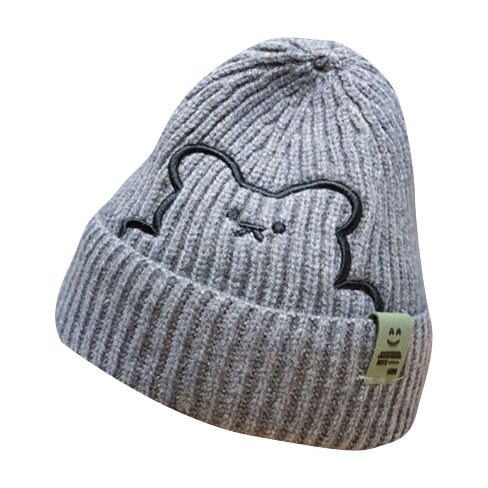 Boys Girls Cute Bear Embroiderers Hats Knitted Unisex Winter Warm Ski ...