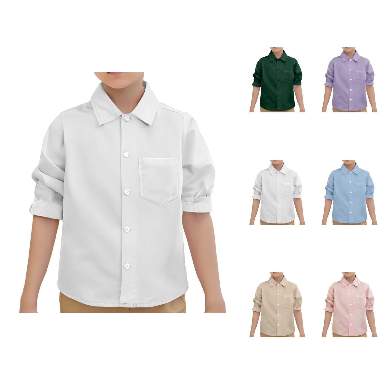 Boys Girls Dress Shirt Long Sleeve Lapel Collar Button Down Spring ...