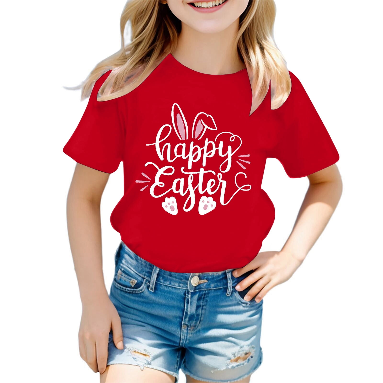 Boys Girls Easter Shirts Short Sleeve Tee Tops Rabbit Graphic Red Shirt ...