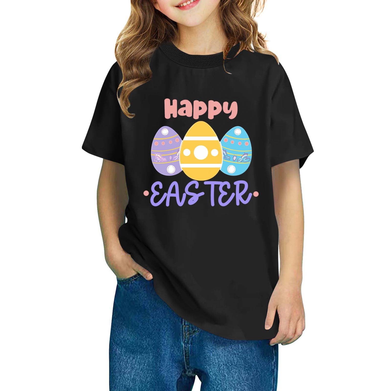 Boys Girls Easter Shirts Short Sleeve Tops for Kids 2-10T Black A 7-8 ...