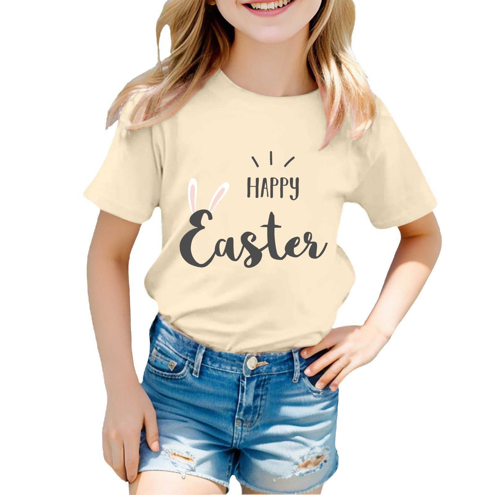 Boys Girls Easter T-Shirt Round Neck Letter Prints Basic Tees Loose ...