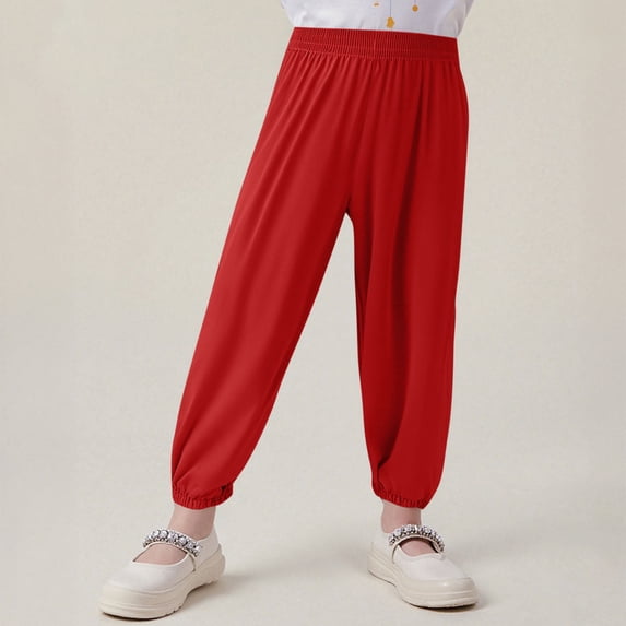 Boys Girls Elastic Waist Casual Sport Pants Full Length Soft Breathable ...