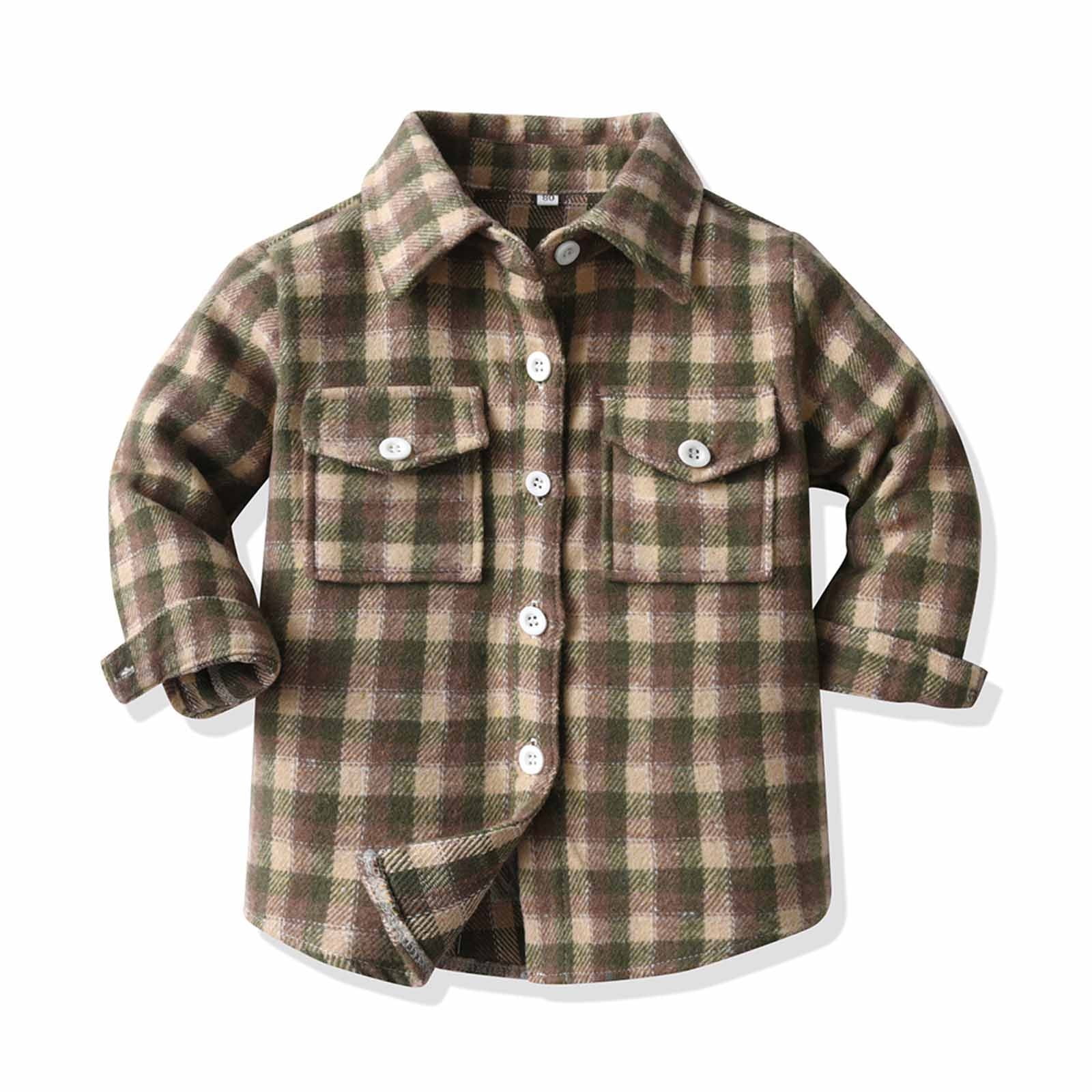 Boys Girls Flannel Plaid Shirt Jacket Long Sleeve Lapel Button Down ...