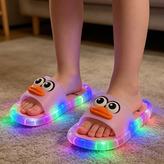Boys Girls Flashing LED Light Up Slippers Kids Cartoon Open Toe Slides ...