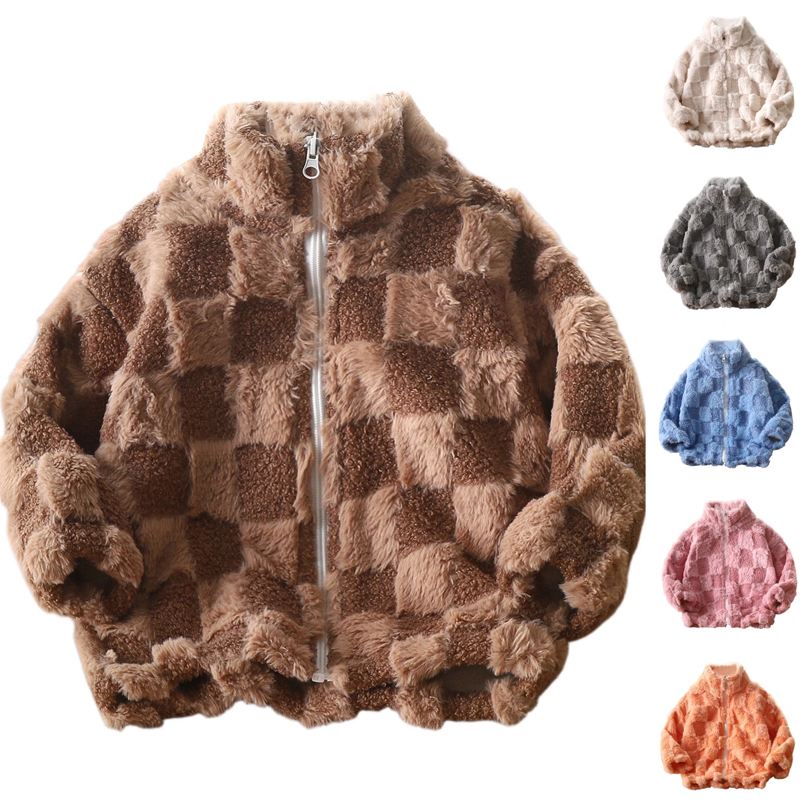 Boys Girls Fleece Jacket Cute Plaid Sherpa Coat Outerwear Warm Soft ...