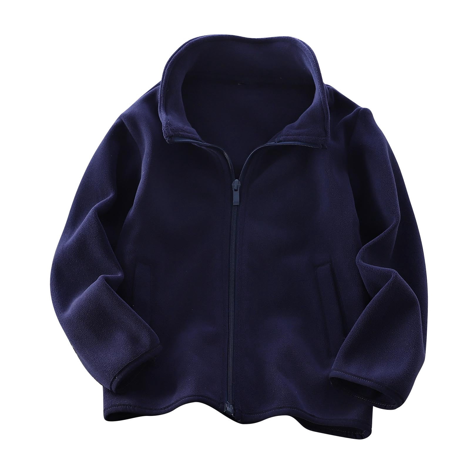 Boys Girls Fleece Jacket Stand Collar Full Zip Up Long Sleeve Pockets ...