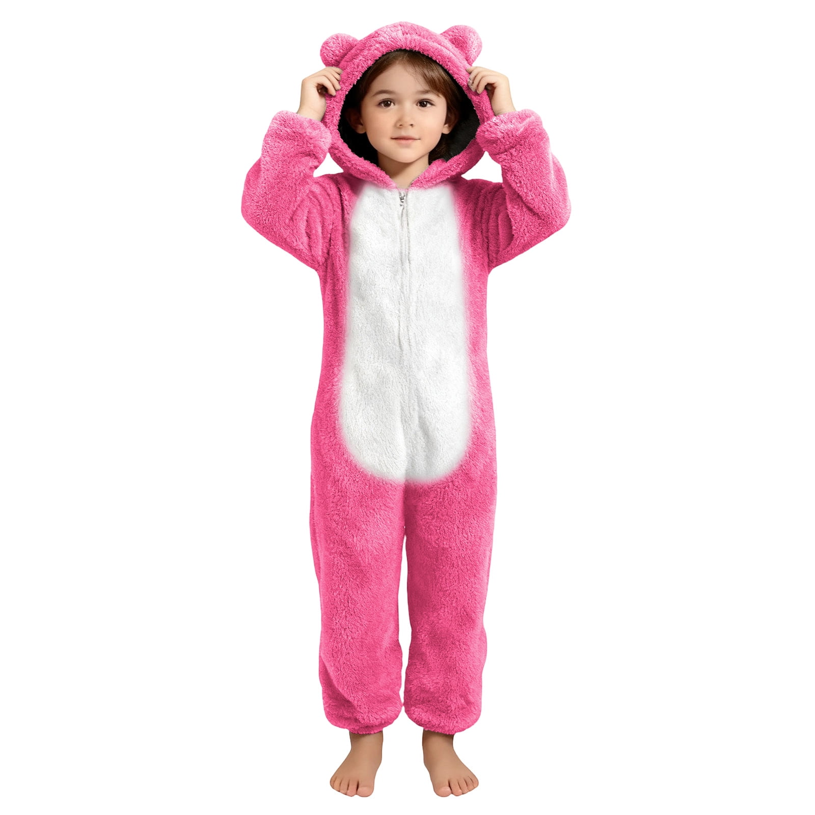 Boys Girls Fleece Jumpsuits Cute Fuzzy Hooded Rompers Kids Zip up ...