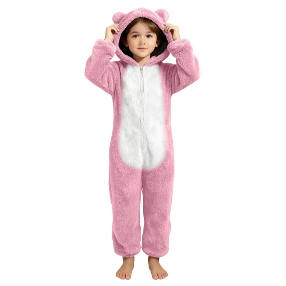 Boys Girls Fleece Jumpsuits Cute Fuzzy Hooded Rompers Kids Zip up ...