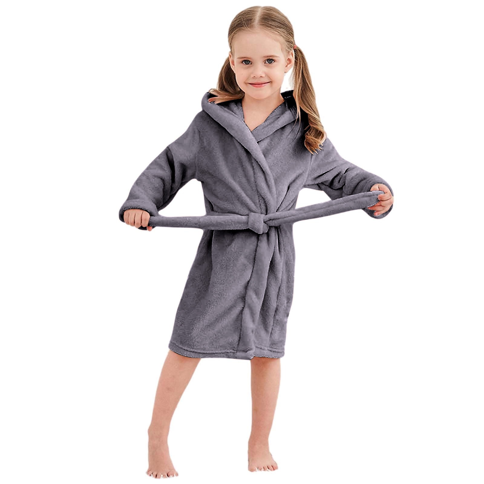 Boys Girls Fleece Robes Hooded Warm Bath Robe for Kids Soft Fuzzy ...