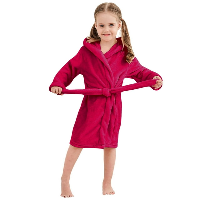 Boys Girls Fleece Robes Hooded Warm Bath Robe for Kids Soft Fuzzy ...