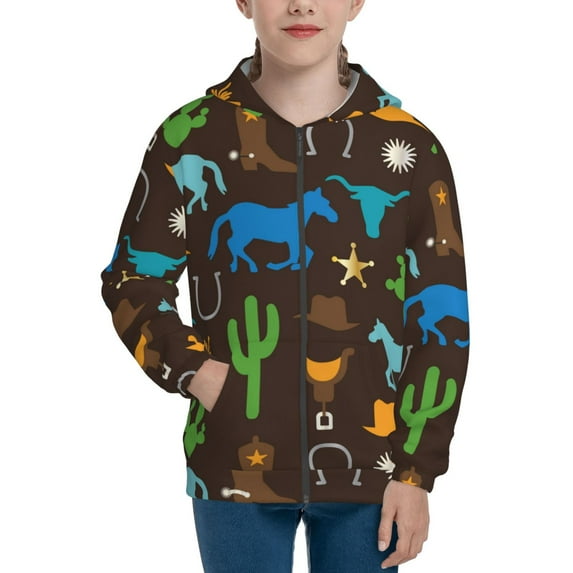Boys Girls Full Zip Hoodies Kids Zipper Hooded Sweatshirt, Cowboy ...