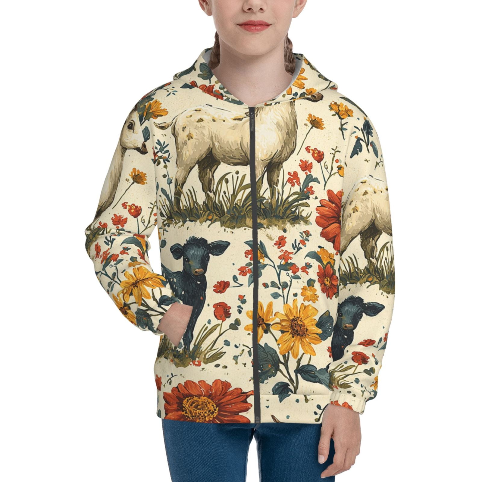 Boys Girls Full Zip Hoodies Kids Zipper Hooded Sweatshirt, Farm House ...