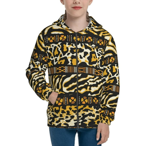 Boys Girls Full Zip Hoodies Kids Zipper Hooded Sweatshirt, Golden Wild ...