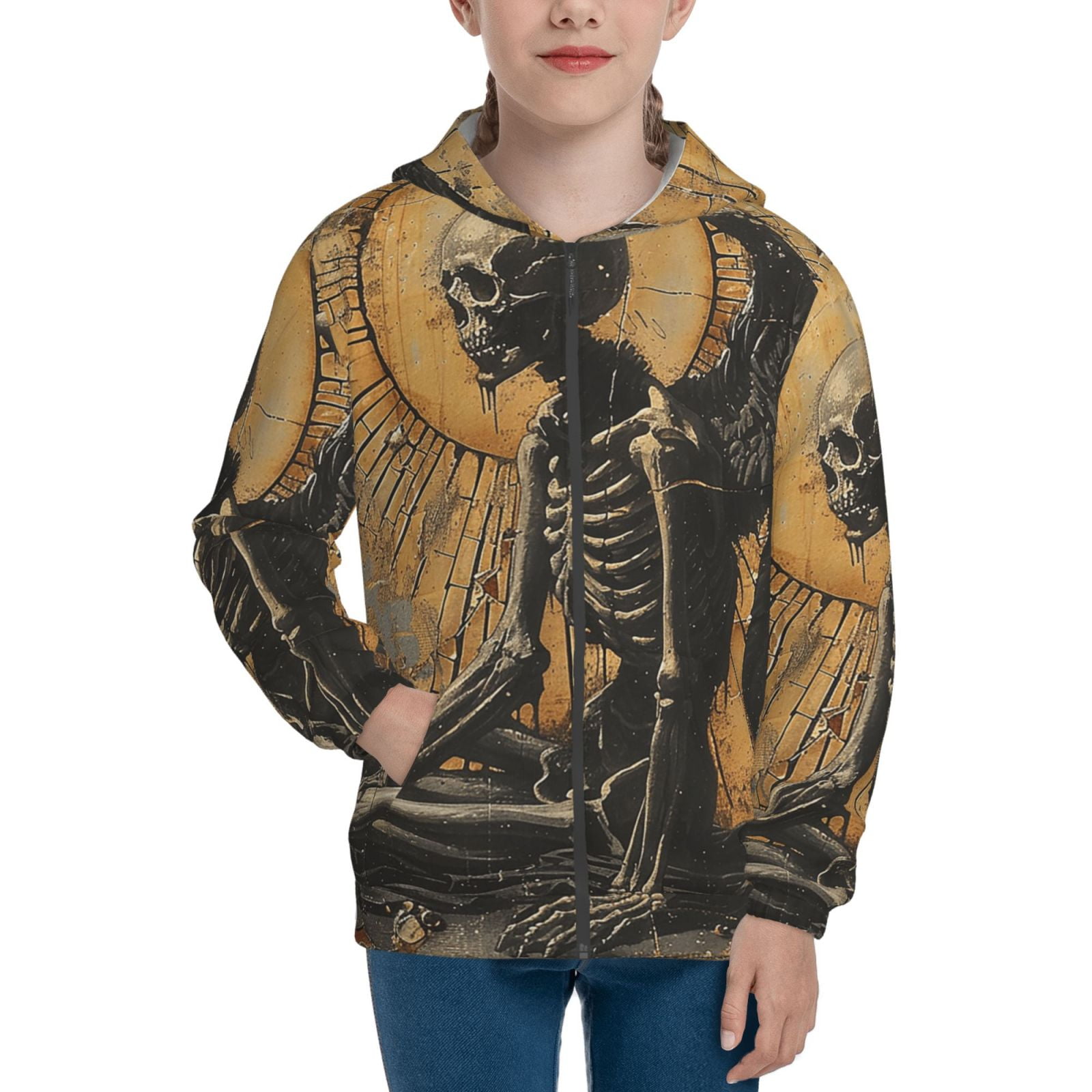 Boys Girls Full Zip Hoodies Kids Zipper Hooded Sweatshirt, Grim Reaper ...