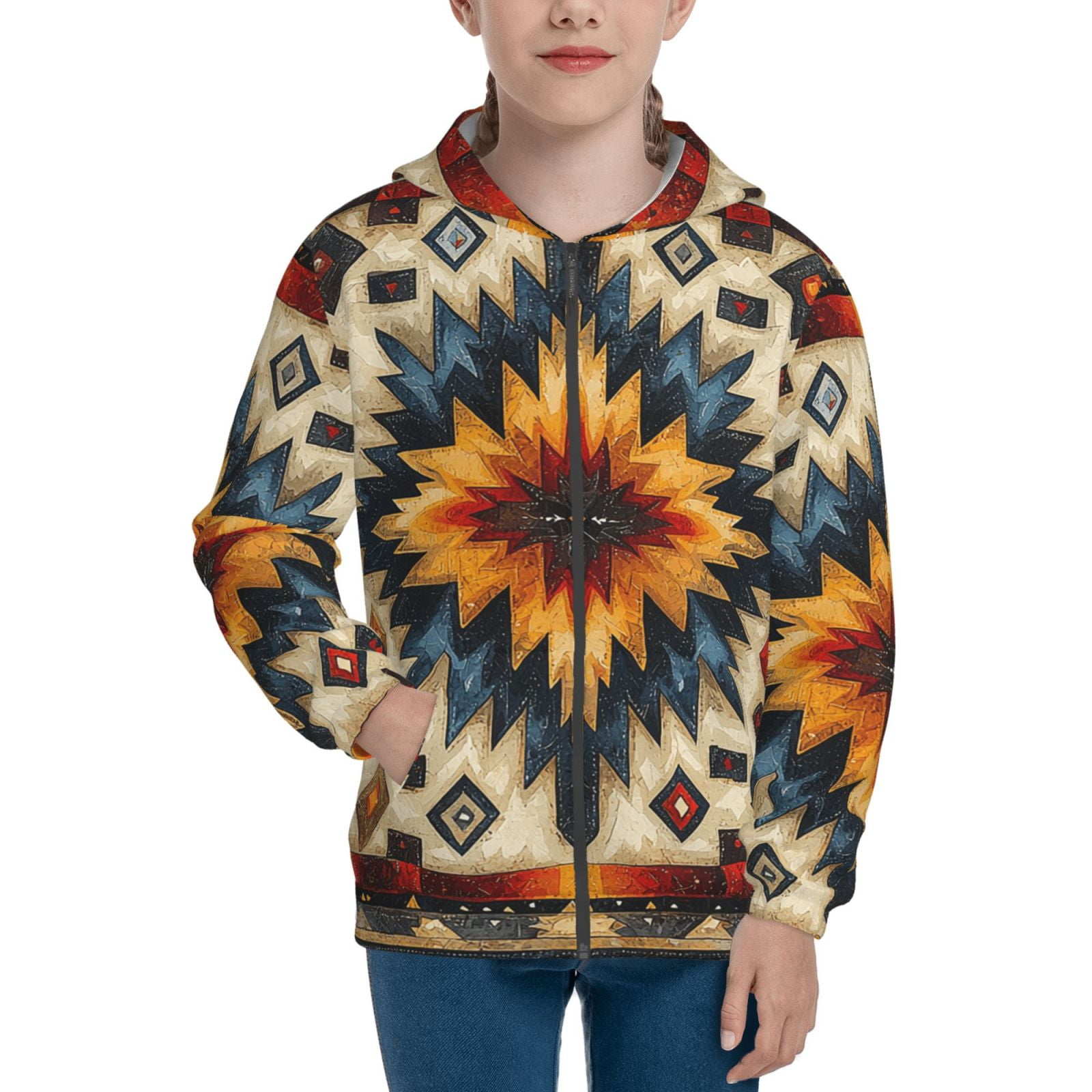 Boys Girls Full Zip Hoodies Kids Zipper Hooded Sweatshirt, Native ...