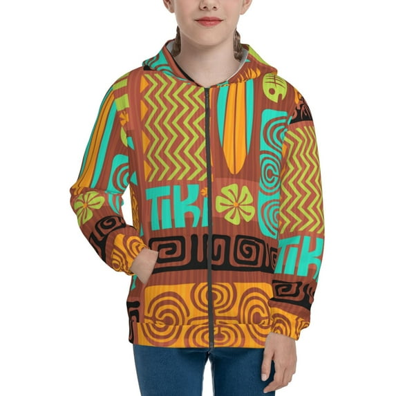 Boys Girls Full Zip Hoodies Kids Zipper Hooded Sweatshirt, Retro Tiki ...